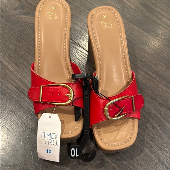 Time and Tru | Shoes | Nwt Time And Tru Red And Tan Sandals With Buckle ...